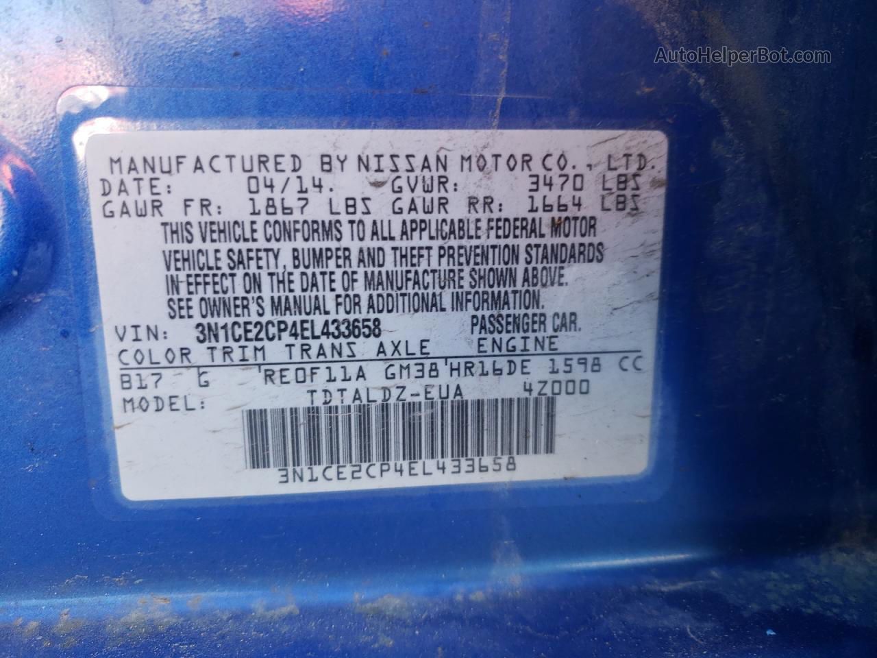 Price & History 2014 Nissan Versa Note S 1.6l 4 vin: 3N1CE2CP4EL433658 ...