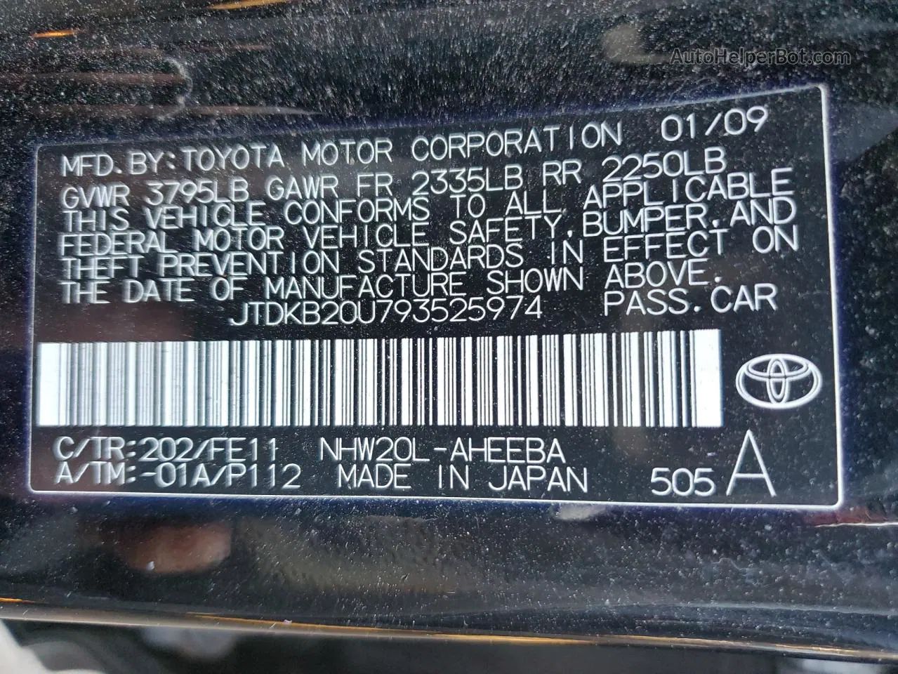 Price & History 2009 Toyota Prius 1.5l 4 vin: JTDKB20U793525974 ...