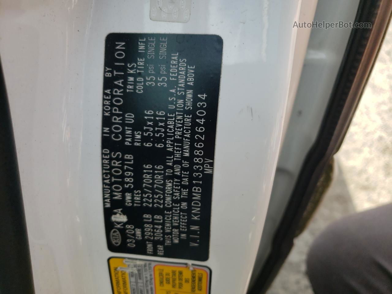 Price & History 2008 Kia Sedona 3.8l 6 vin: KNDMB133886264034 ...