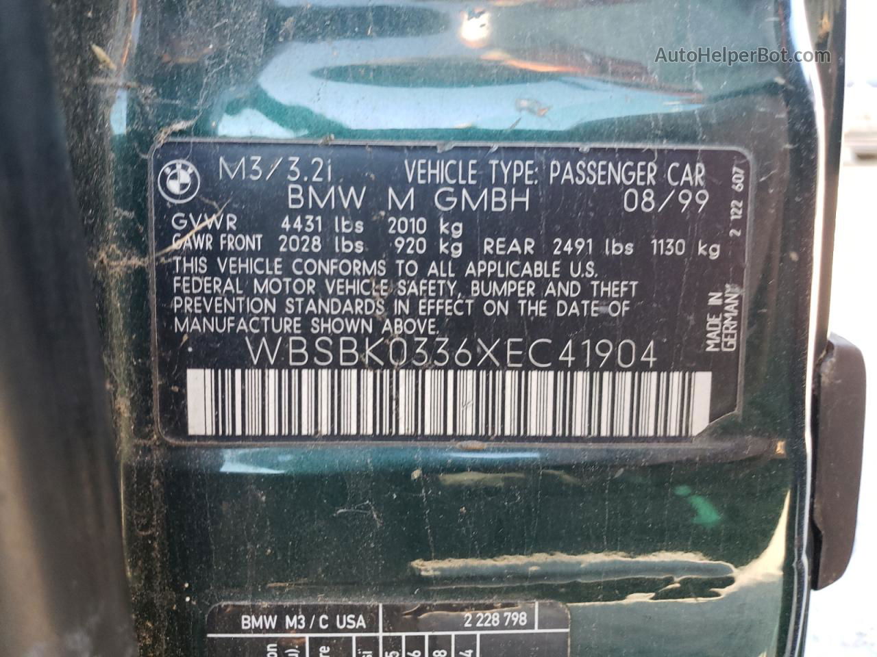 Price & History 1999 Bmw M3 Automatic 3.2l 6 vin: WBSBK0336XEC41904 ...