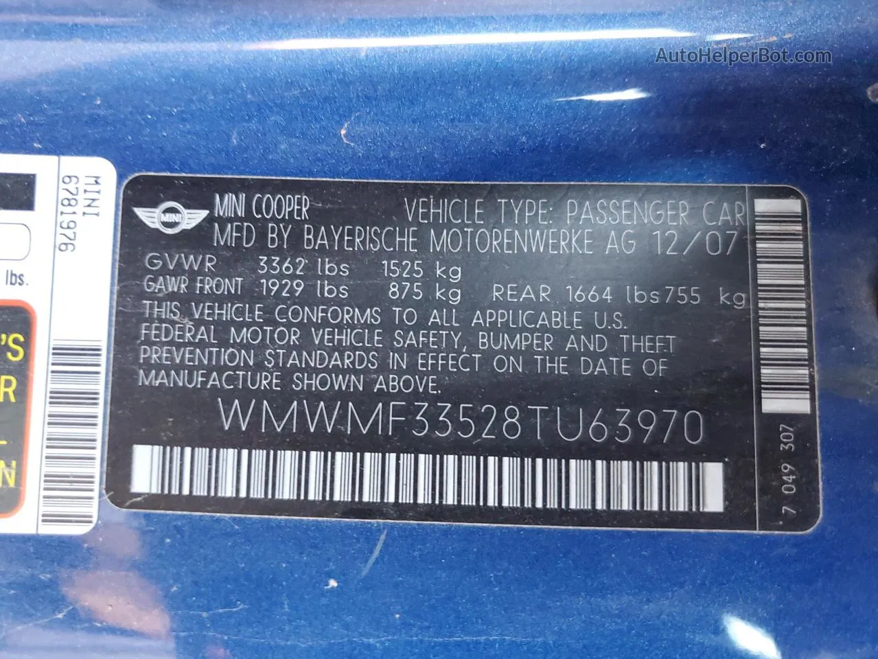 Price & History 2008 Mini Cooper 1.6l 4 vin: WMWMF33528TU63970 ...